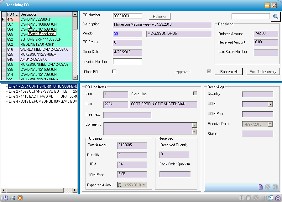 Receive Purchase Order